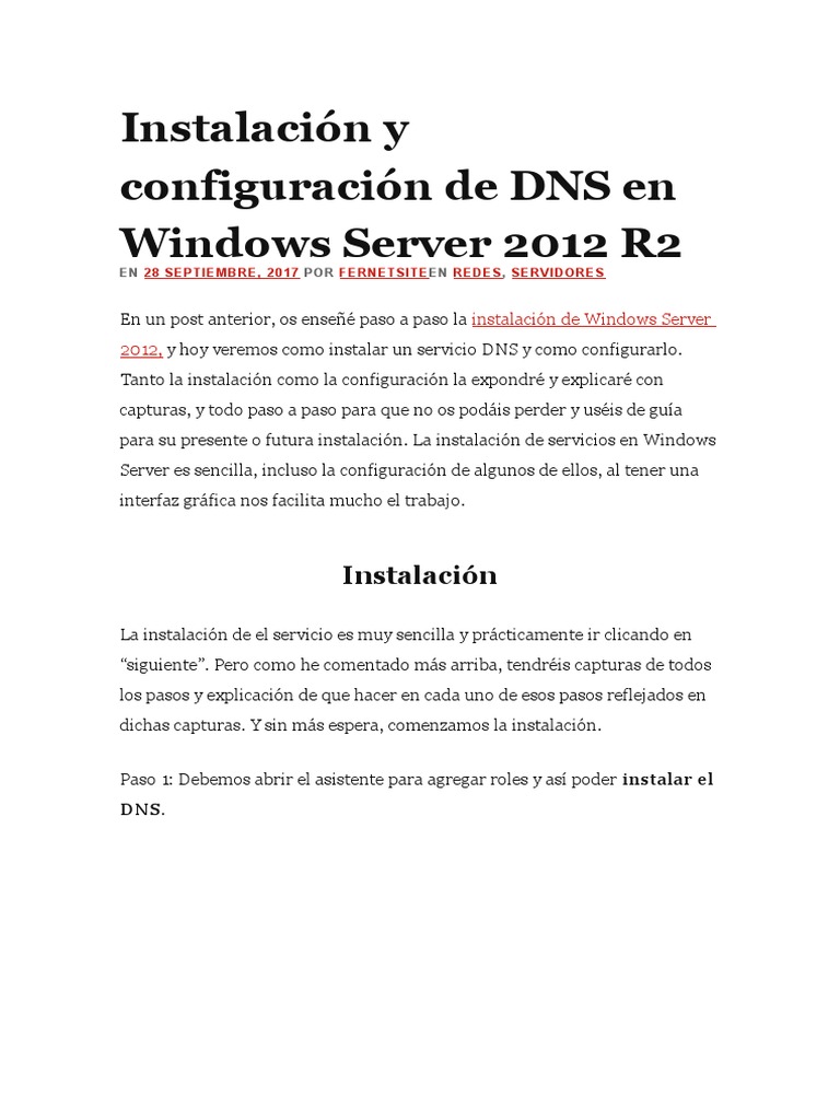 Instalación y Configuración de DNS en Windows Server 2012 | PDF | sistema de nombres de dominio ...