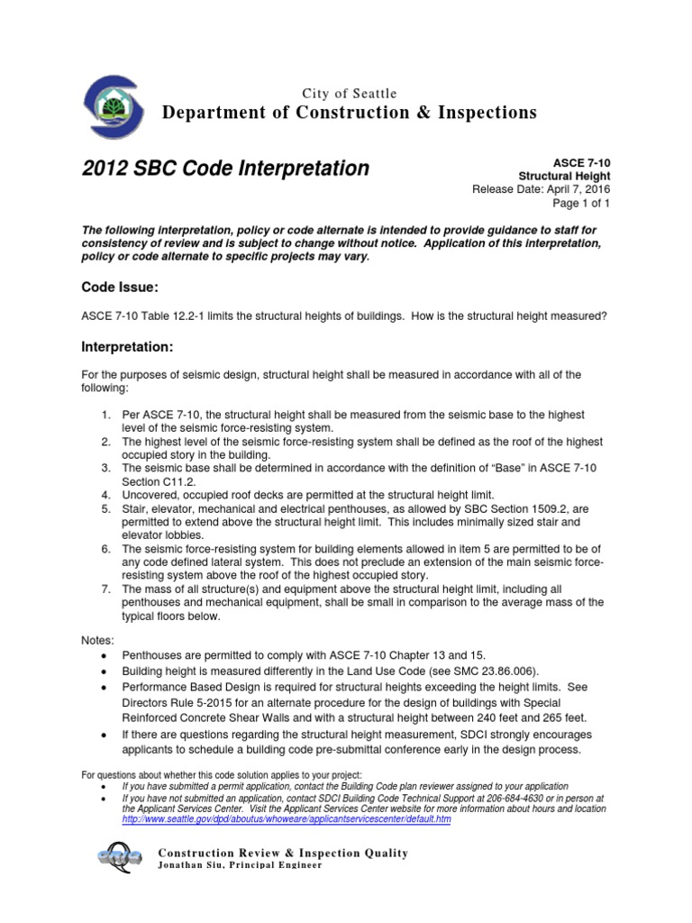 SBC Code Interpretation - Measuring Structural Height | PDF | Elevator ...
