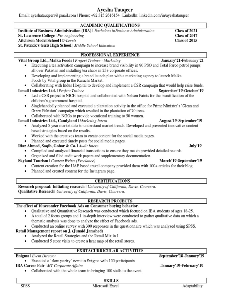 Ayesha Tauqeer's Professional Resume | PDF | Qualitative Research ...