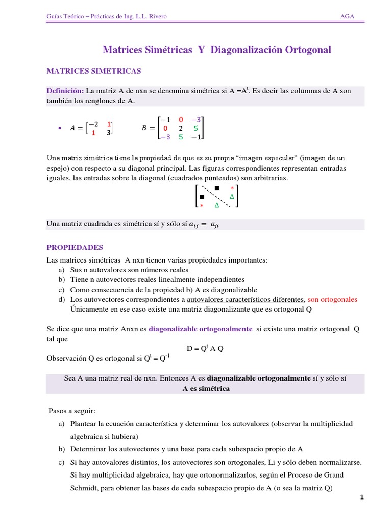 Matrices Simétricas y Diagonalización | PDF | Valores propios y vectores propios | Matriz ...