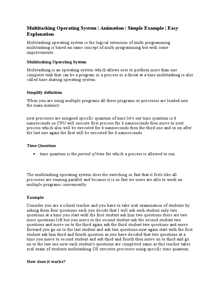 Multitasking Operating System - Animation - Simple Example - Easy Explanation | PDF | Process ...