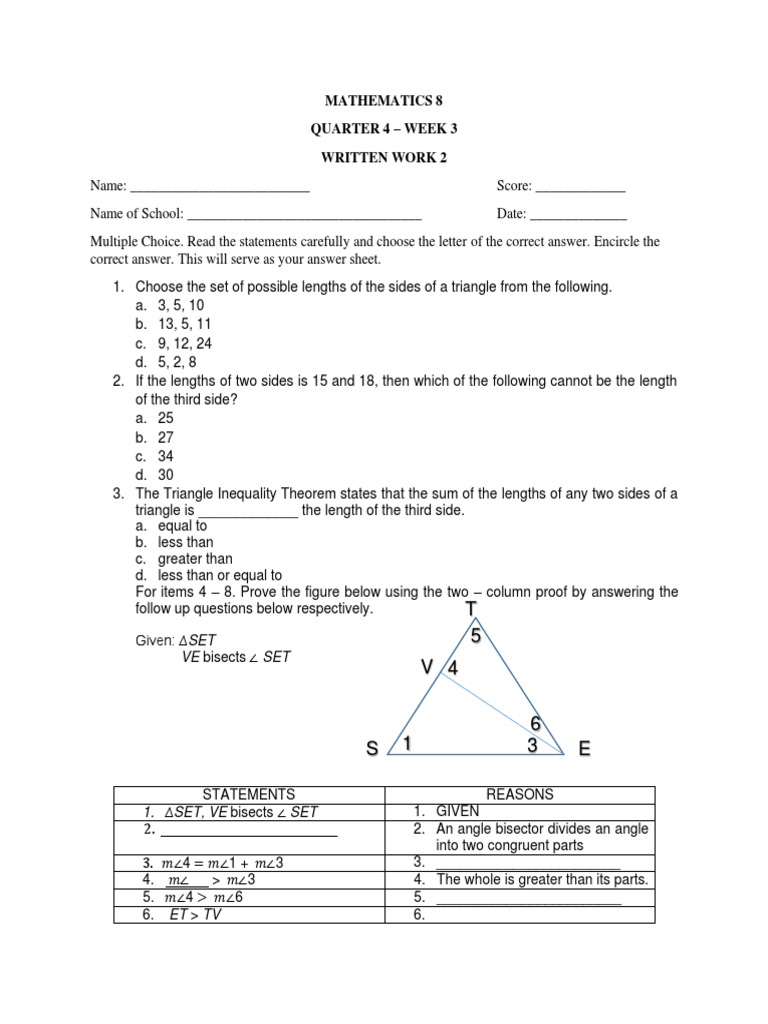 Math 8 Q4 W3 WW2 | PDF | Euclid | Triangle