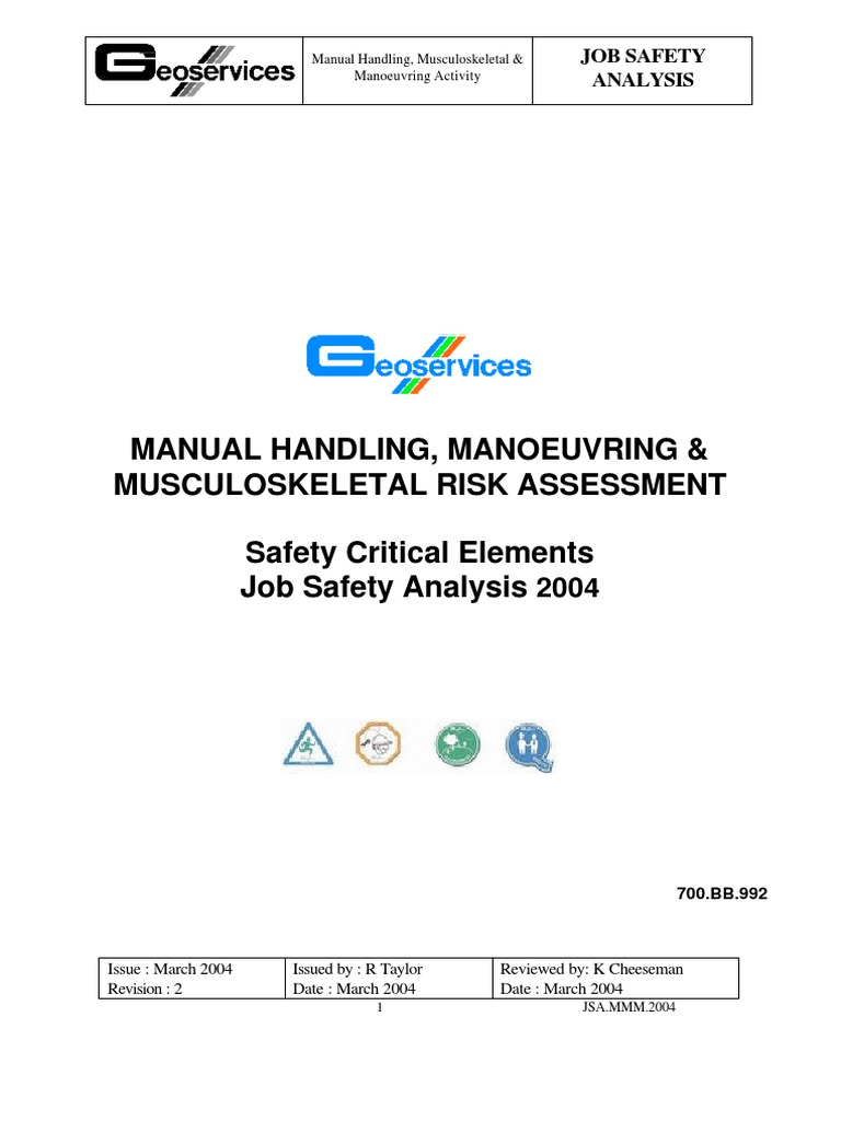 JSA Manual Handling & Musculoskeletal - 2004 | PDF | Personal Protective Equipment | Risk Assessment