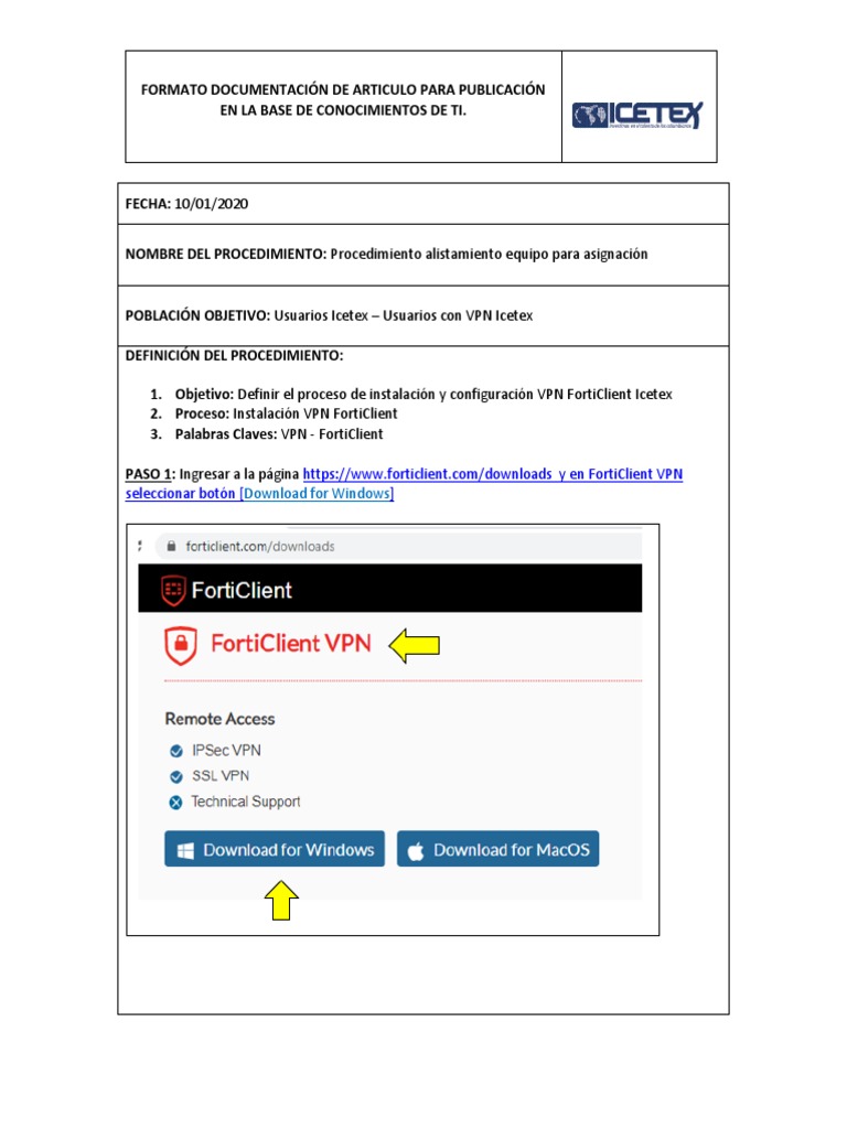 Instalación VPN FortiClient Icetex | PDF | Red privada virtual ...