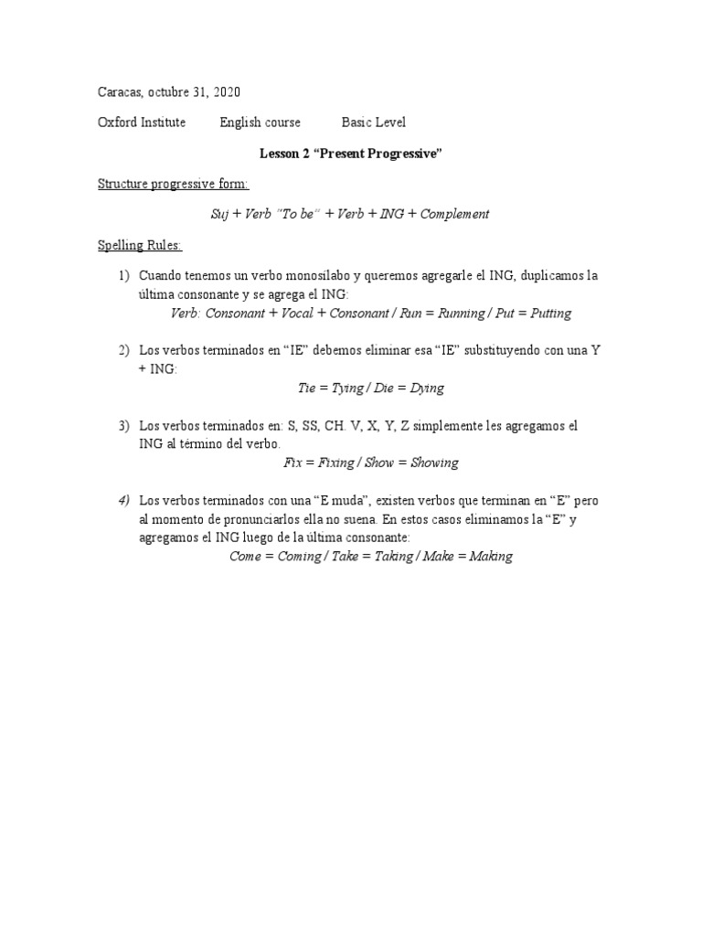 Lesson 2 - Present Progressive | PDF | Artes del Lenguaje y ...