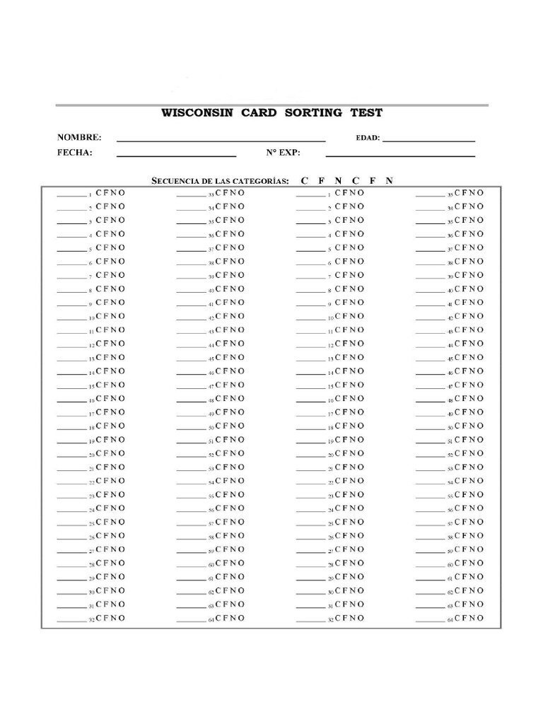 Hoja de Anotacion y Puntaje WCST (Obsequio) | PDF