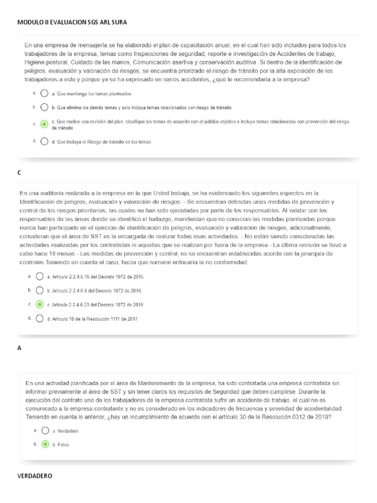 Respuestas Modulo II Evaluacion Sgs Arl Sura | PDF