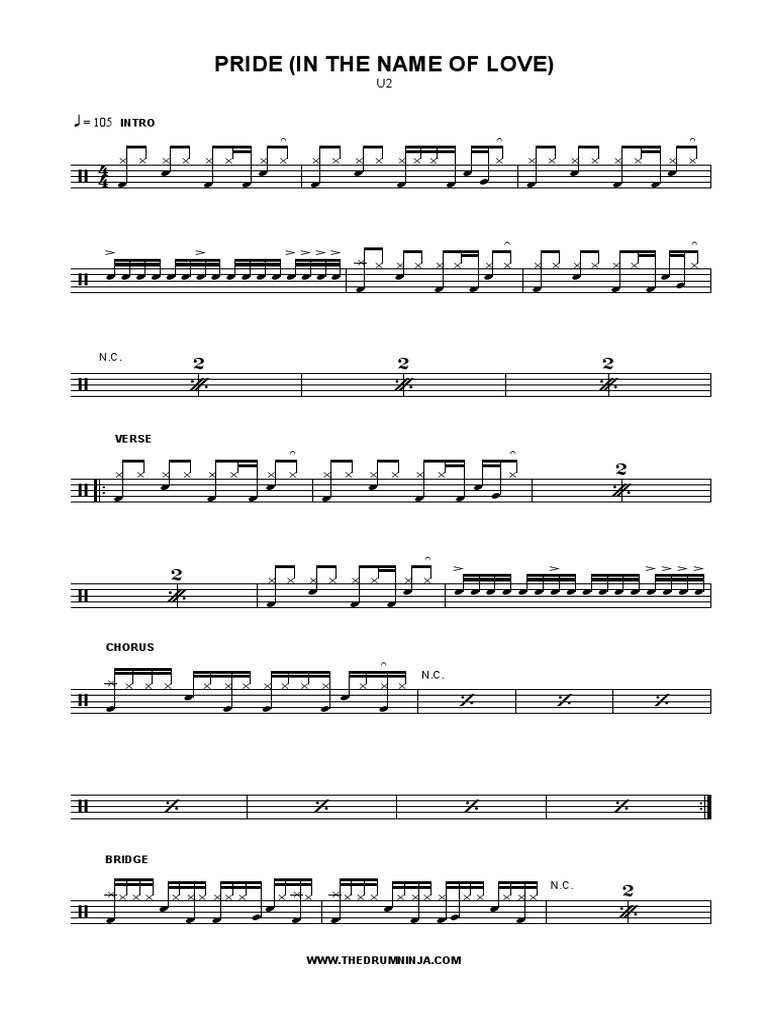 Pride in The Name of Love U2 Drum Transcription | PDF | Songs Written ...