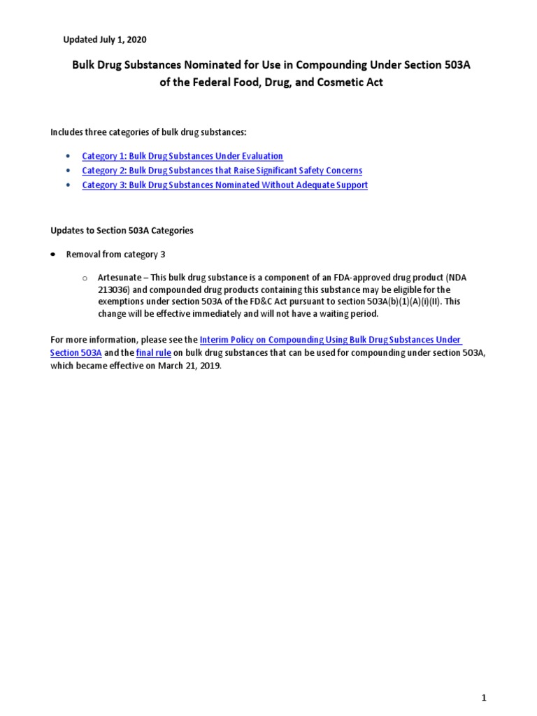 Bulk Drug Substances Nominated For Use in Compounding Under Section ...