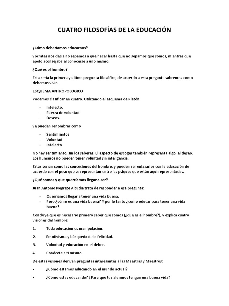 Cuatro filosofías de la educación | PDF | Sócrates | Platón