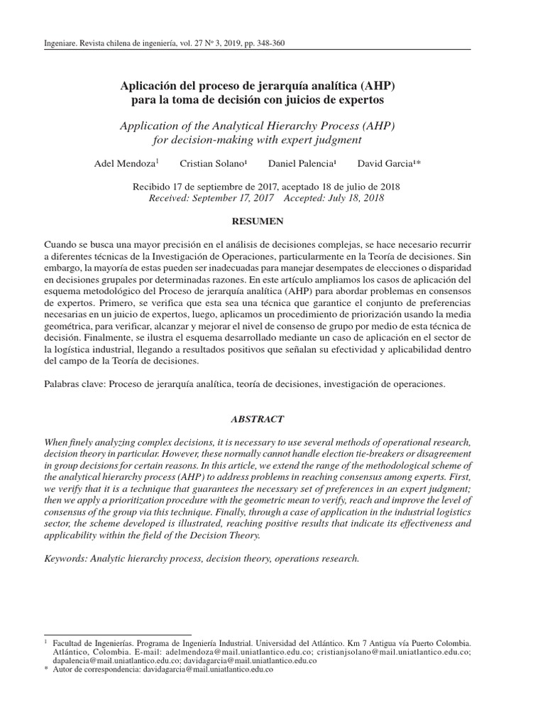 Application of The Analytical Hierarchy Process (AHP) For Decision ...