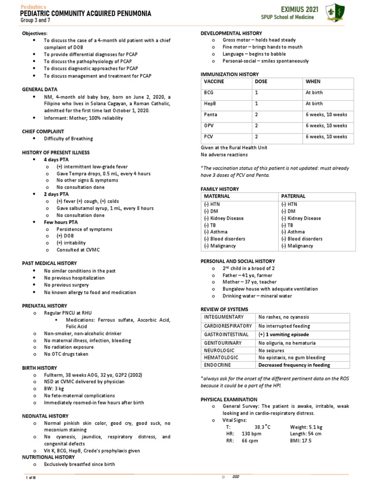 Case - Pediatric Community Acquired Pneumonia PCAP | PDF | Pneumonia ...