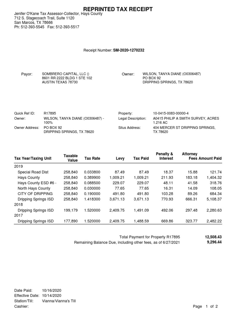 Tax Payment Summary for Wilson Property | PDF | Payments | Taxes