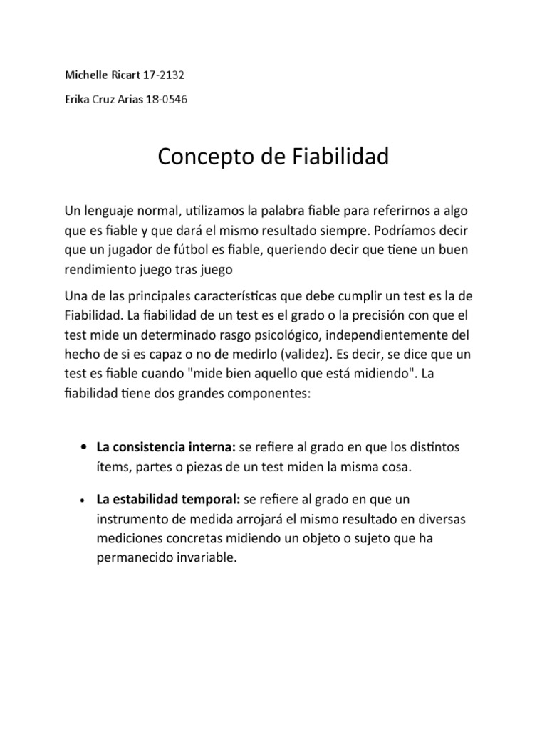 Concepto Fiabilidad | PDF