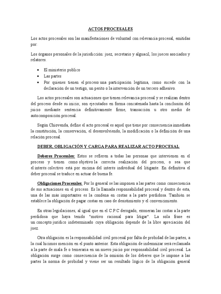 Actos Procesales: Deberes y Obligaciones | PDF | Ley procesal ...