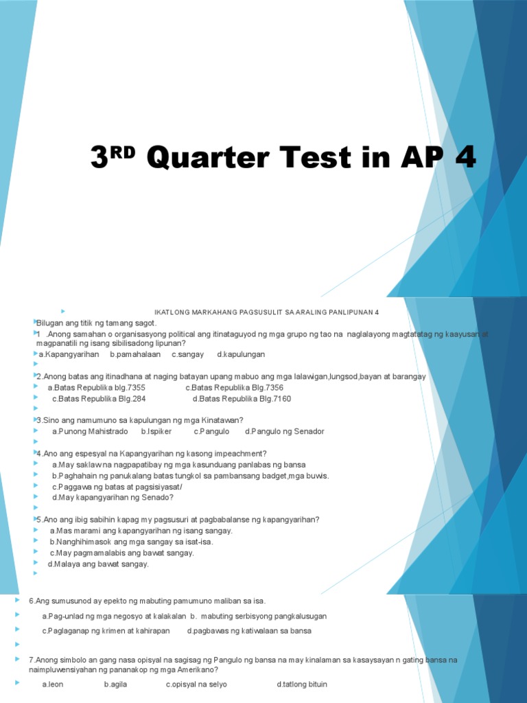 3RD Quarter Test in AP 4 | PDF