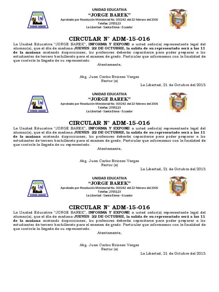 Circular Salida Temprano | PDF