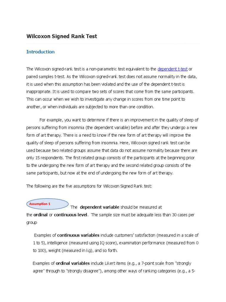 Wilcoxon Signed Rank Test | PDF | Student's T Test | Tests