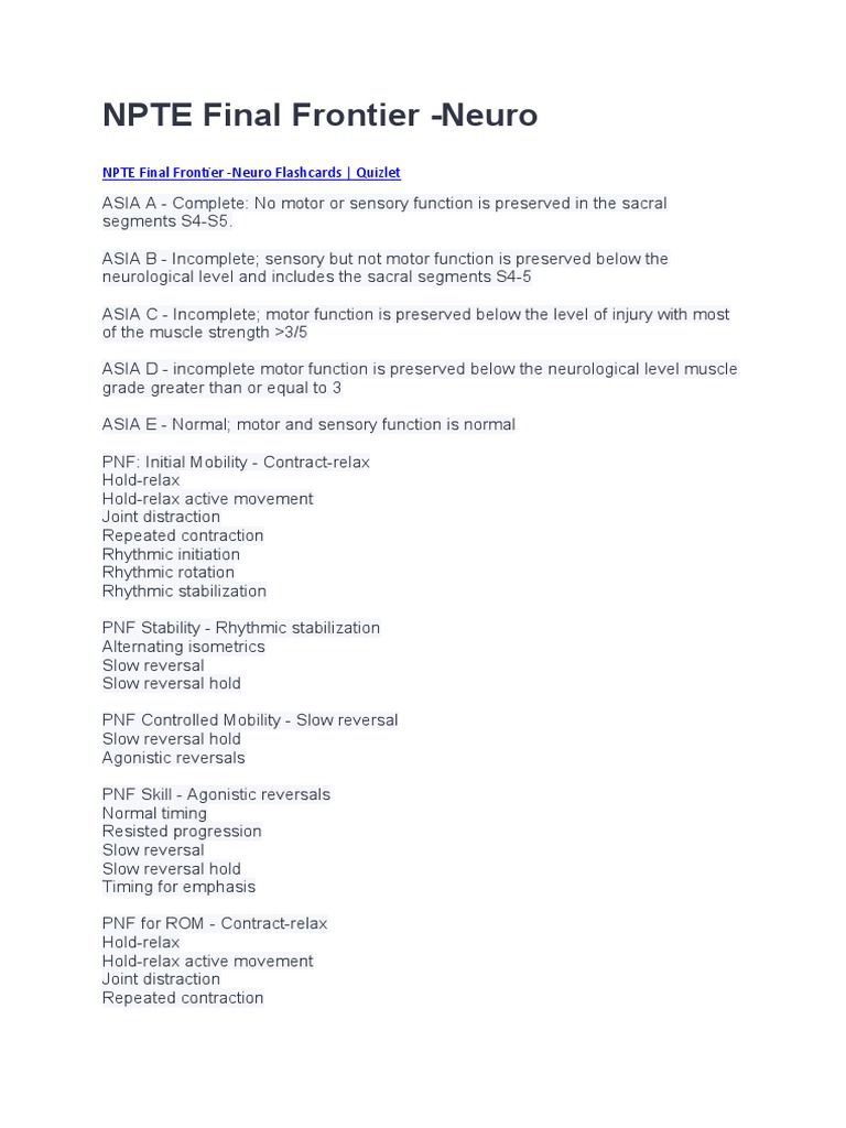 NPTE Neuro Exam Review | PDF | Balance (Ability) | Nervous System