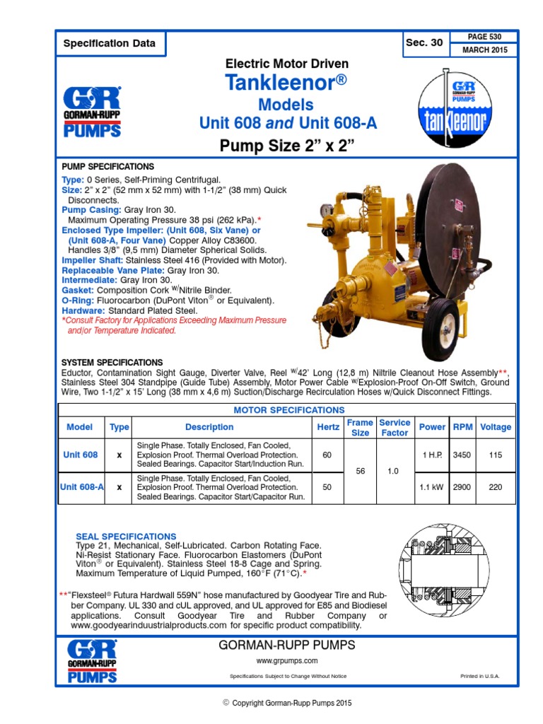Tankleenor (Unit 608) | PDF | Pump | Electric Motor
