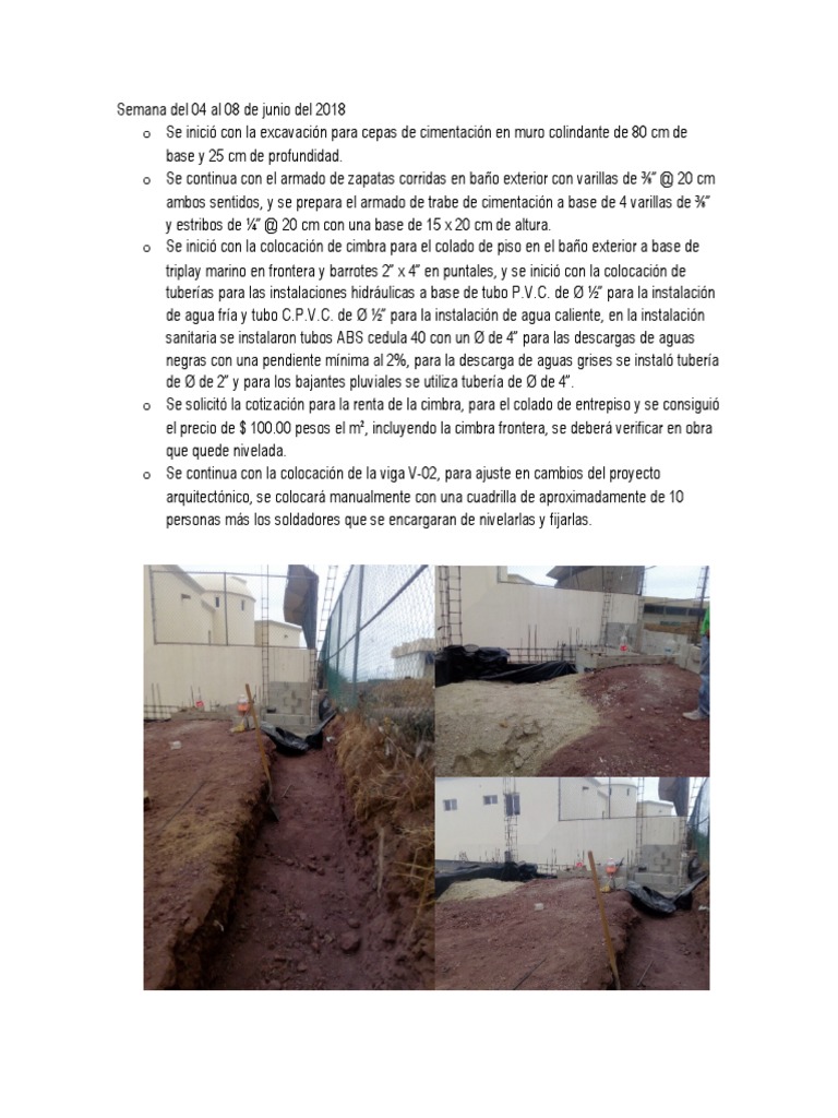 Reporte semanal de avance de obra de construcción de vivienda ...