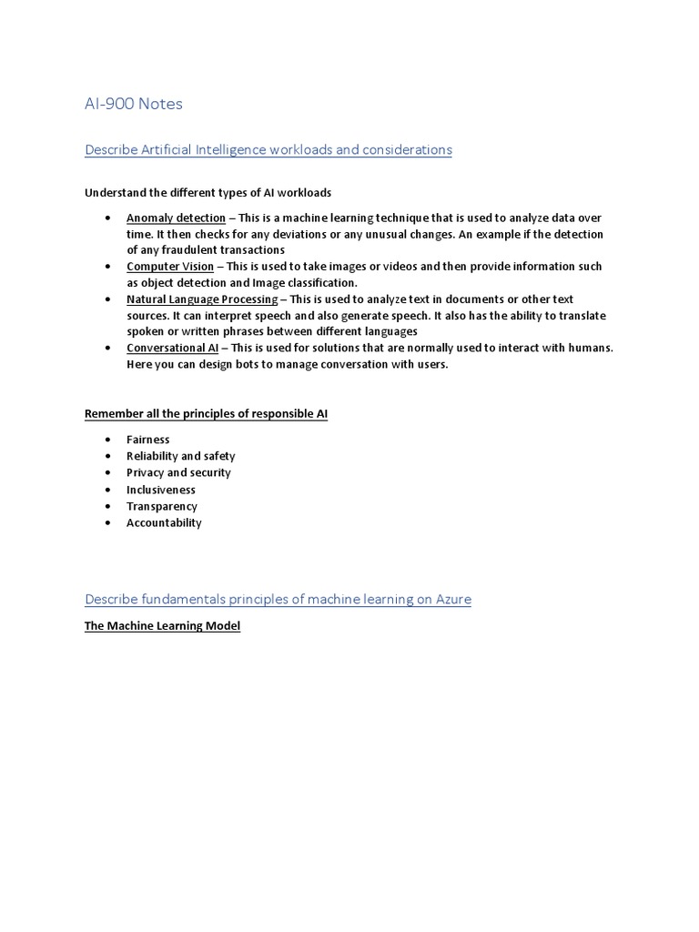 AI-900 Notes: Describe Artificial Intelligence Workloads and ...