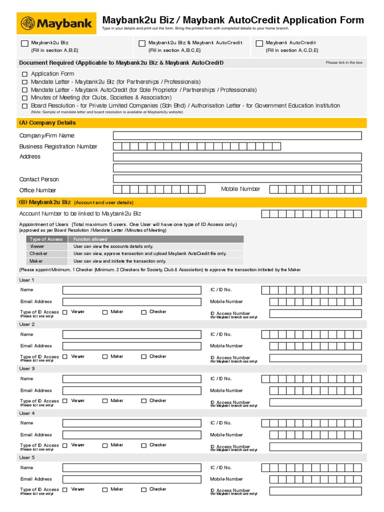 Maybank2U Biz / Maybank Autocredit Application Form | PDF | Payments ...