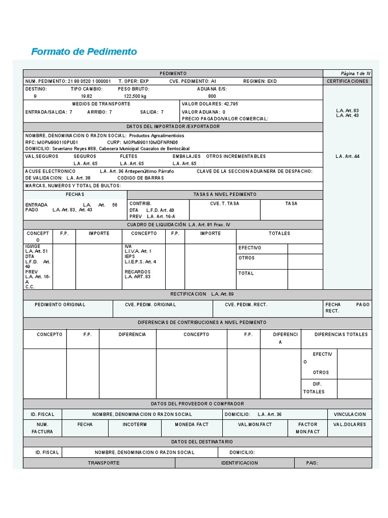 Pedimento de Exportación de Naranjas | PDF | Informática y tecnología ...