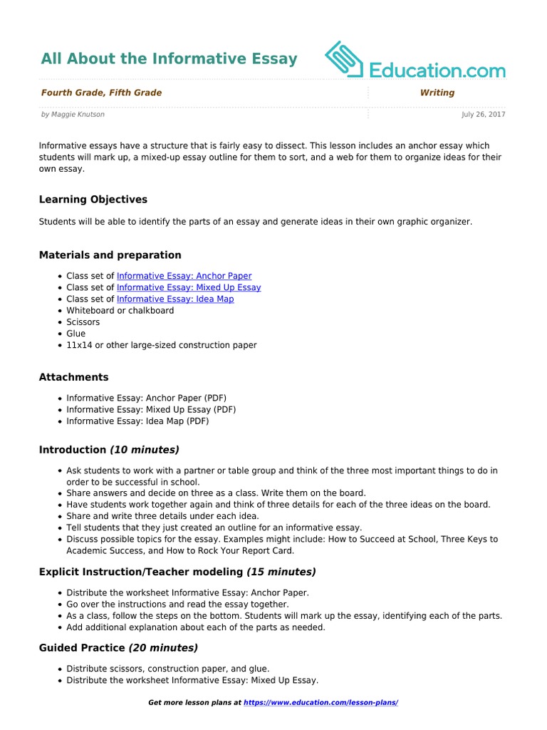 All About The Informative Essay: Learning Objectives | PDF | Essays ...