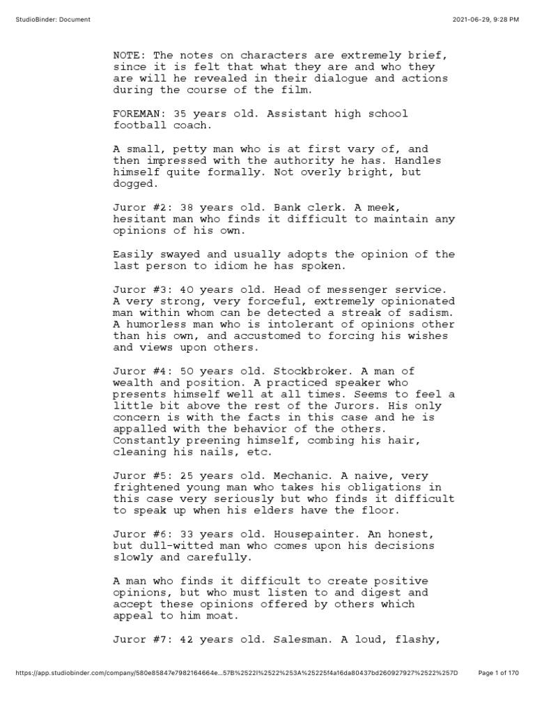 12 Angry Men - Script | PDF | Reasonable Doubt | Judiciaries