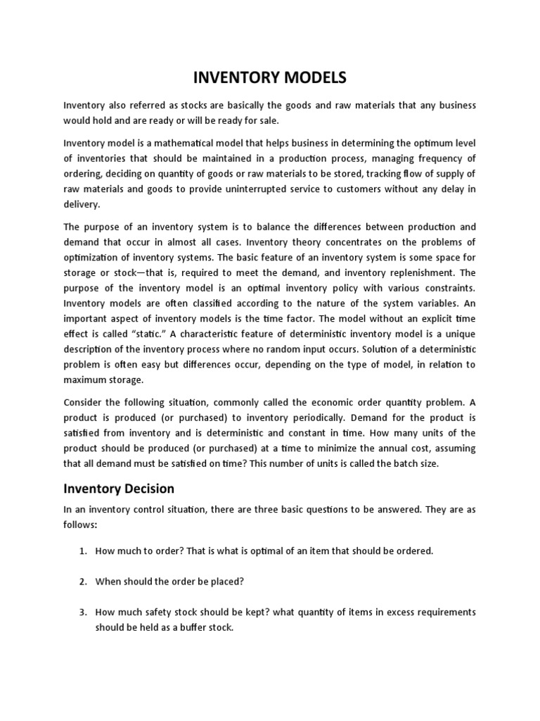 Inventory Models | PDF | Inventory | Mathematical Optimization