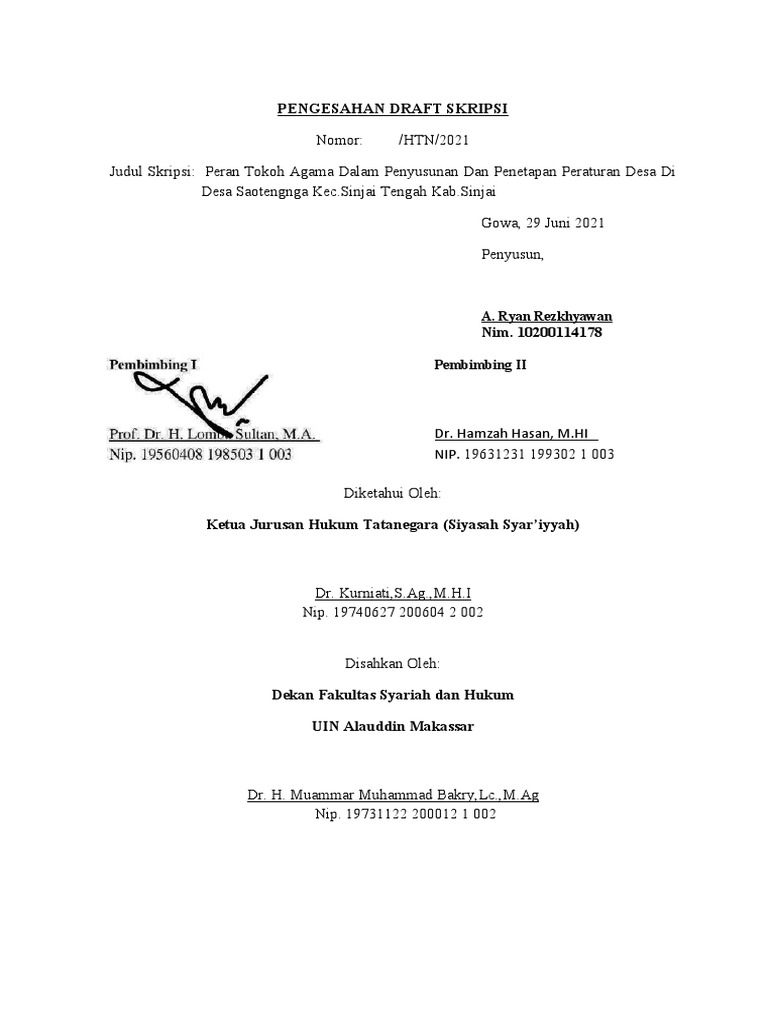 Pengesahan Draft Skripsi | PDF