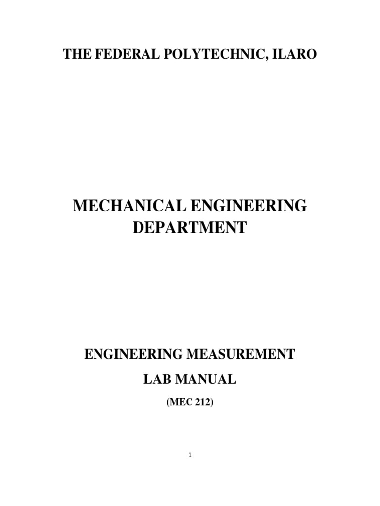 Engineering Measurement Lab Manual | PDF | Pressure Measurement | Metrology