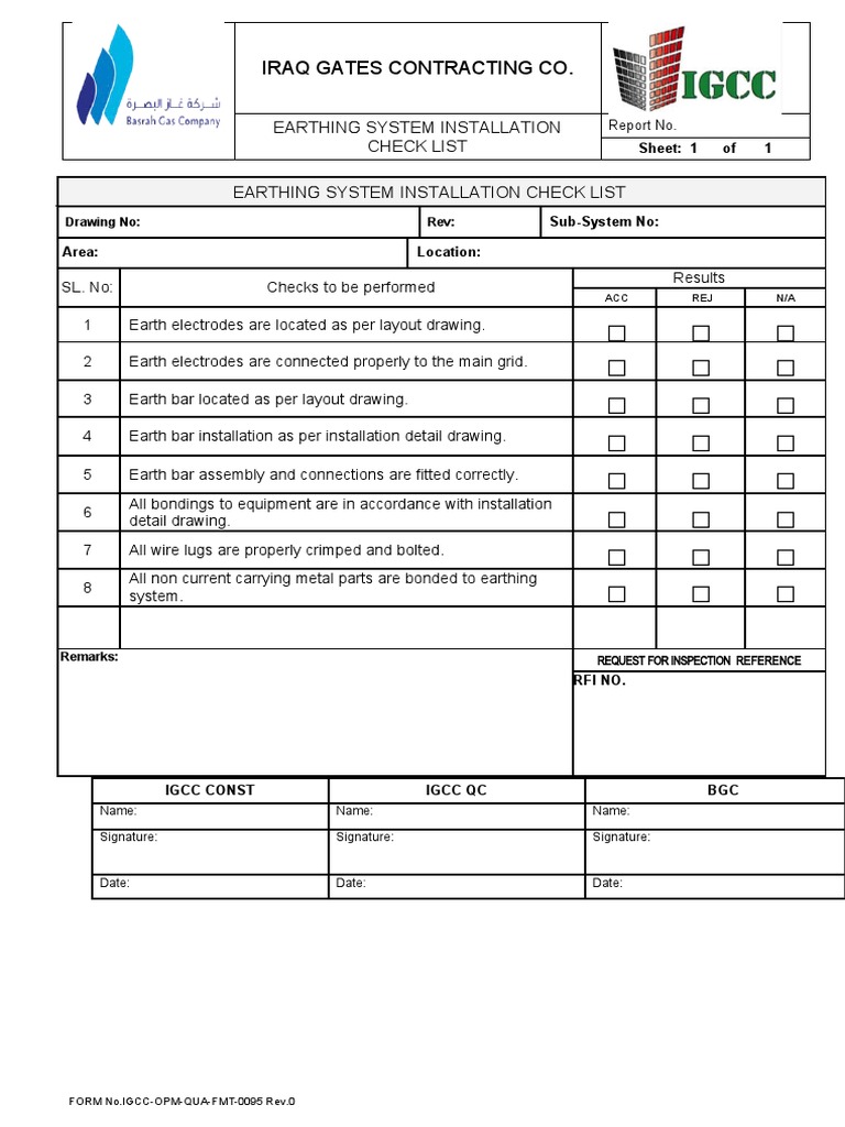 Earthing System Installation Checklist | PDF | Power Engineering ...