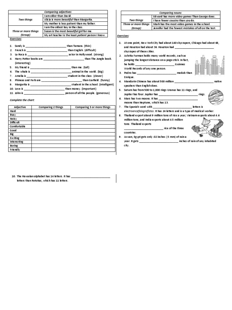 Comparing Adjectives Two Things Comparing Nouns Two Things Three or ...