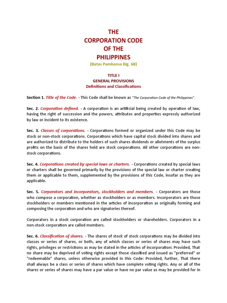 THE Corporation Code of The Philippines | PDF