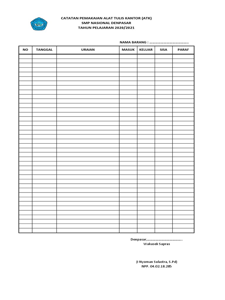 Catatan Pemakaian Barang | PDF