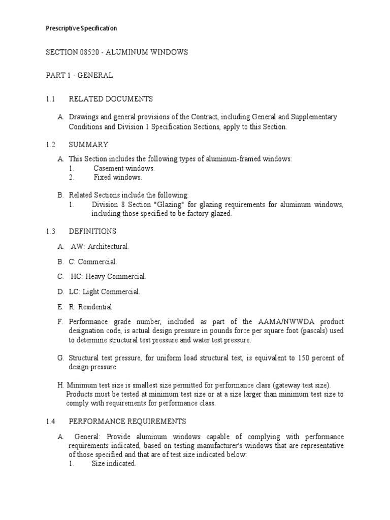 Prescriptive Specification | PDF | Window | Specification (Technical ...