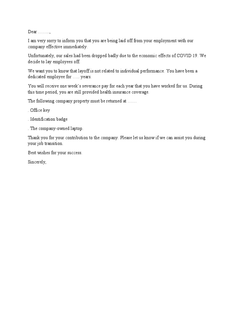 Employee Layoff Notification Letter | PDF | Finance & Money Management