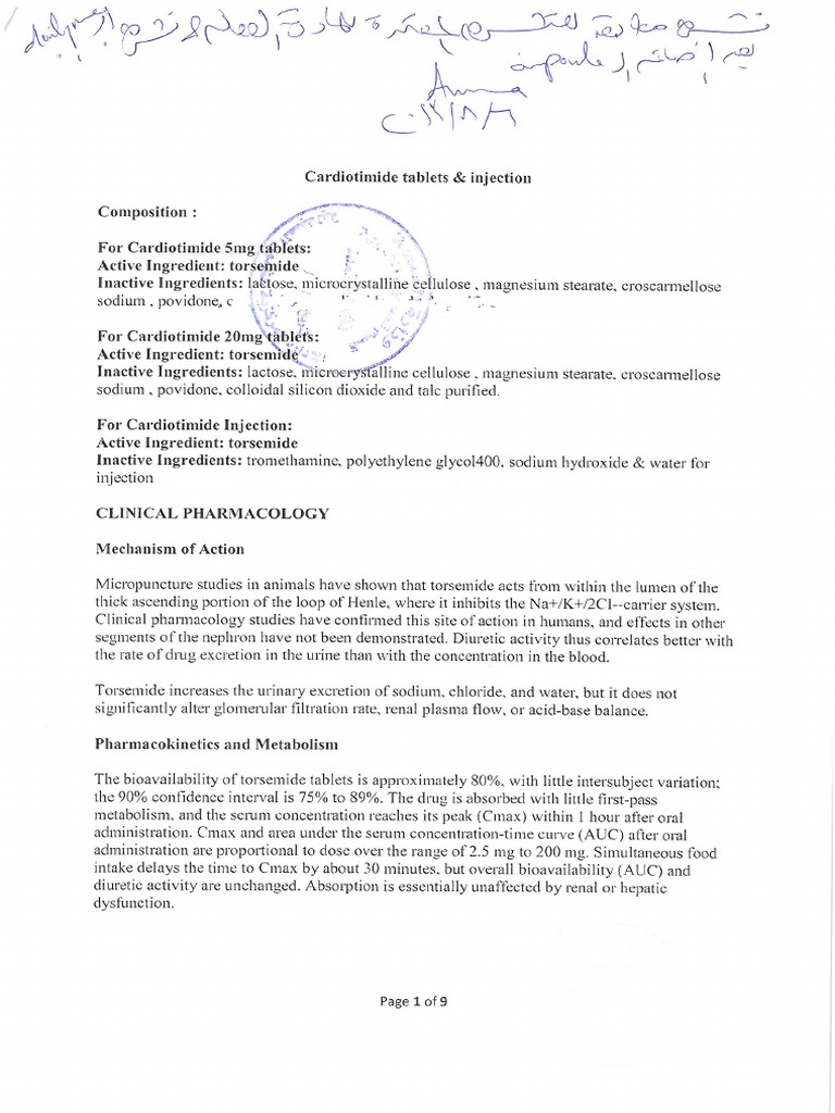 6-Approved English Leaflet For Cardiotimide Tablets & Injection | PDF