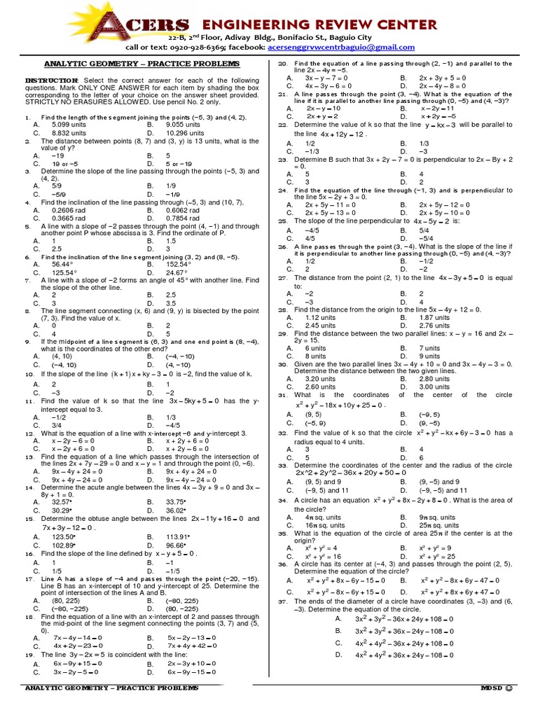 Analytic Geometry - Practiceproblems - Meaug2021 | PDF | Ellipse | René ...