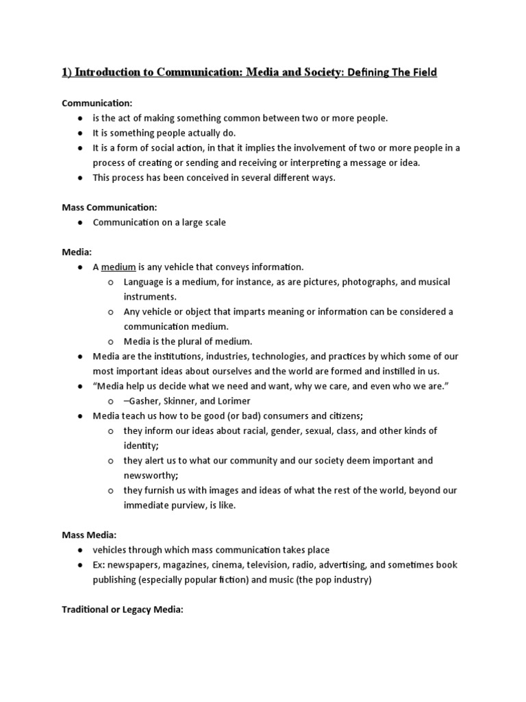 1) Introduction To Communication - Media and Society | PDF ...