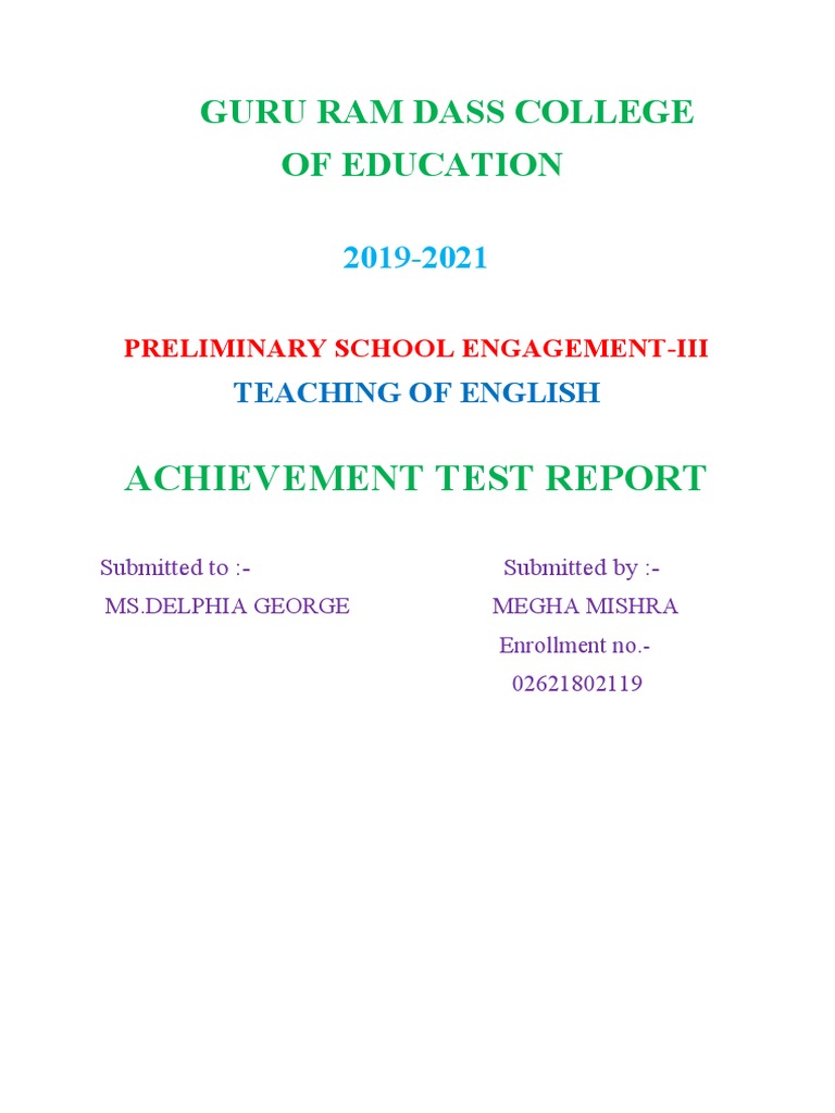 Achievement Test Report: Guru Ram Dass College of Education | PDF ...