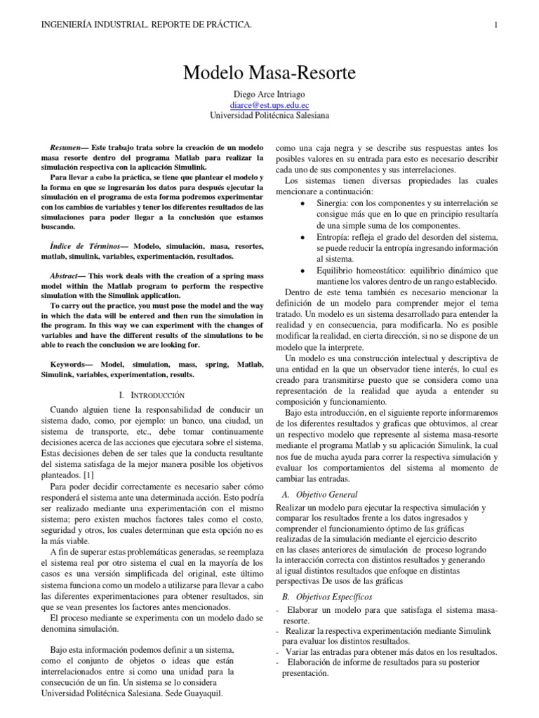 Informe Sistema Masa Resorte | PDF | Matlab | Simulación
