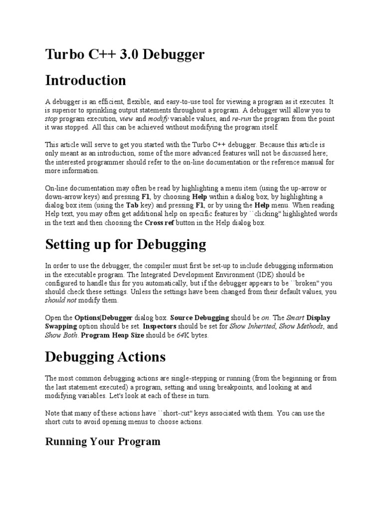 Turbo C++ Debugger Case Study | PDF | Subroutine | Variable (Computer Science)