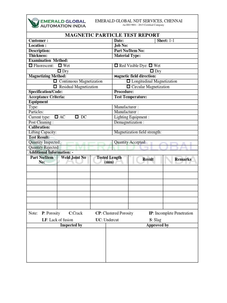 Magnetic Particle Test Report
