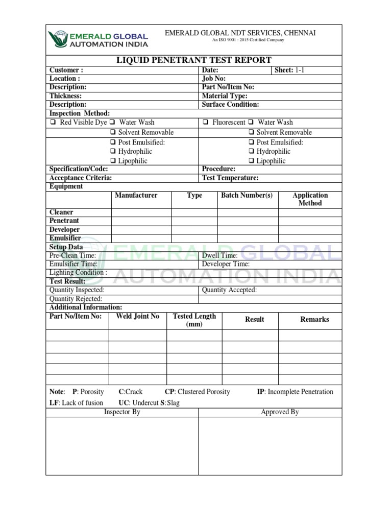 Liquid Penetrant Test Report. | PDF