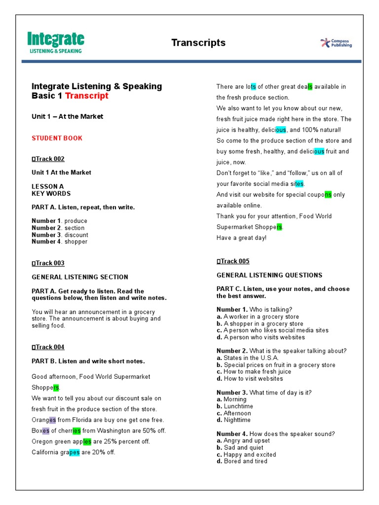 Integrate Listening & Speaking Basic 1 Transcripts | PDF | Beaver ...