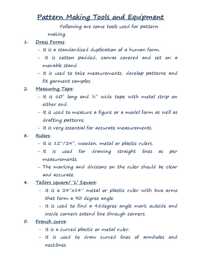 Pattern Making Tools | PDF | Scissors | Tools
