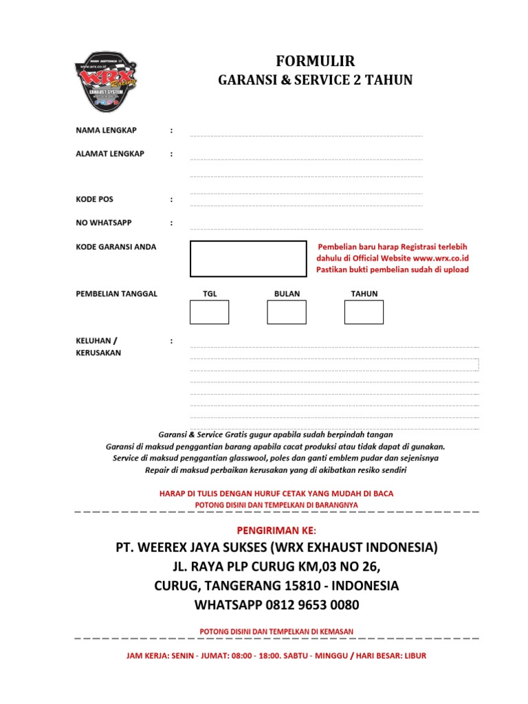 Form Garansi Dan Service Mei 2021 | PDF